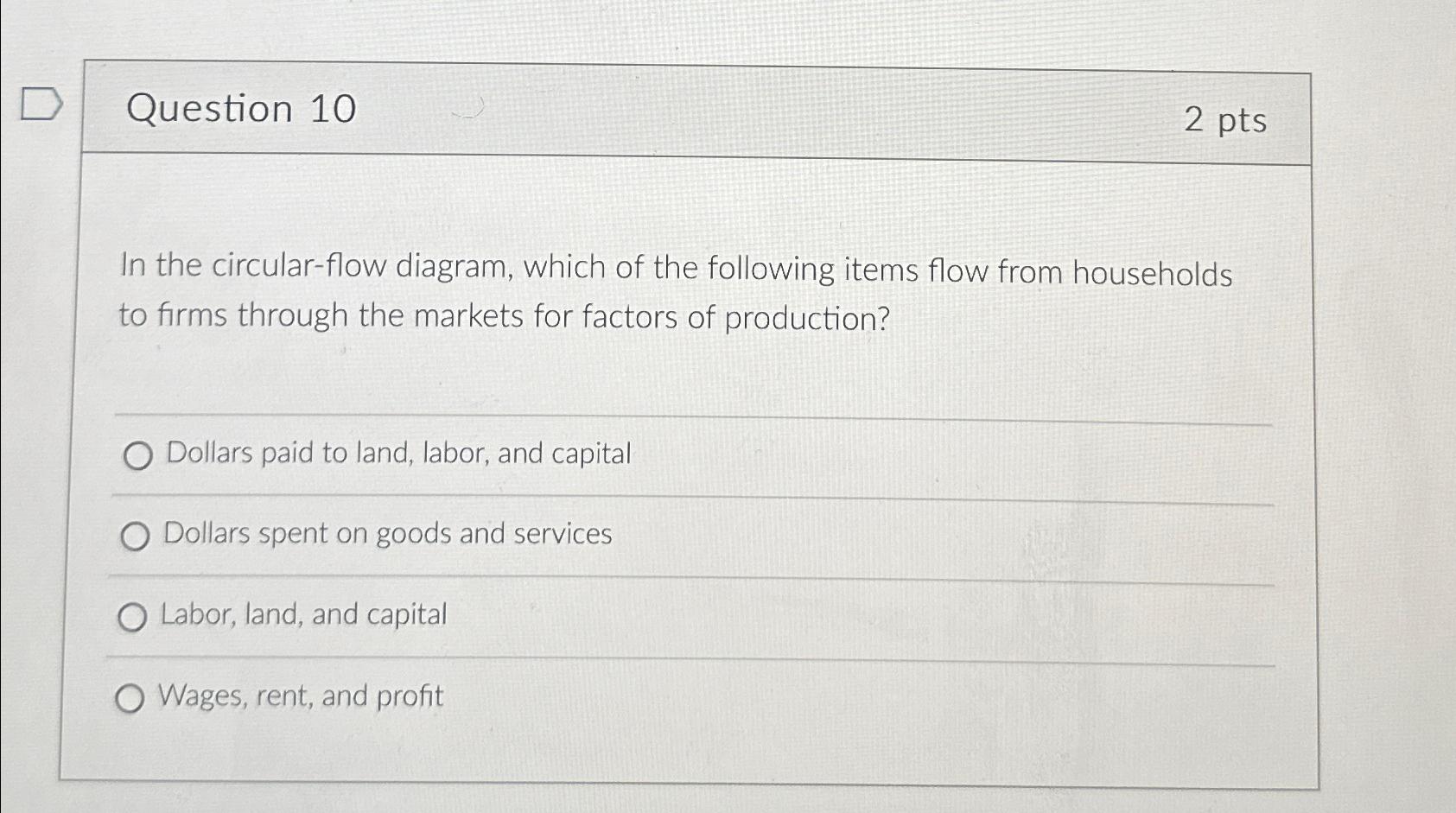 Solved Question 102 ﻿ptsIn the circular-flow diagram, which | Chegg.com