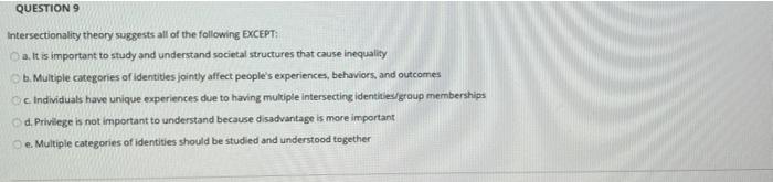 Solved QUESTIONS Intersectionality theory suggests all of | Chegg.com