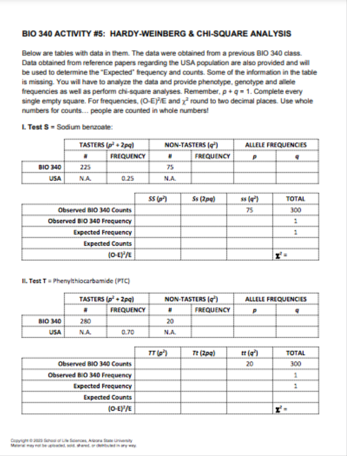 Solved BIO 340 ﻿ACTIVITY #5: HARDY-WEINBERG & CHI-SQUARE | Chegg.com