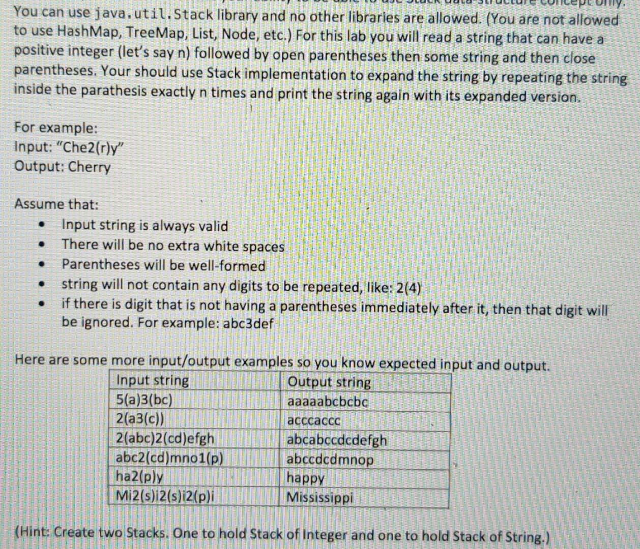 Solved You can use java, util. Stack library and no other | Chegg.com