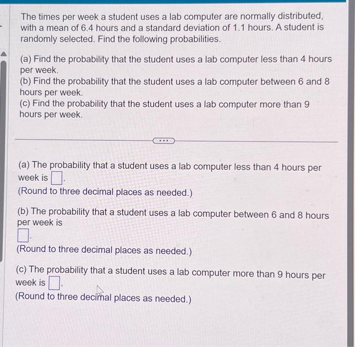 Solved The times per week a student uses a lab computer are | Chegg.com