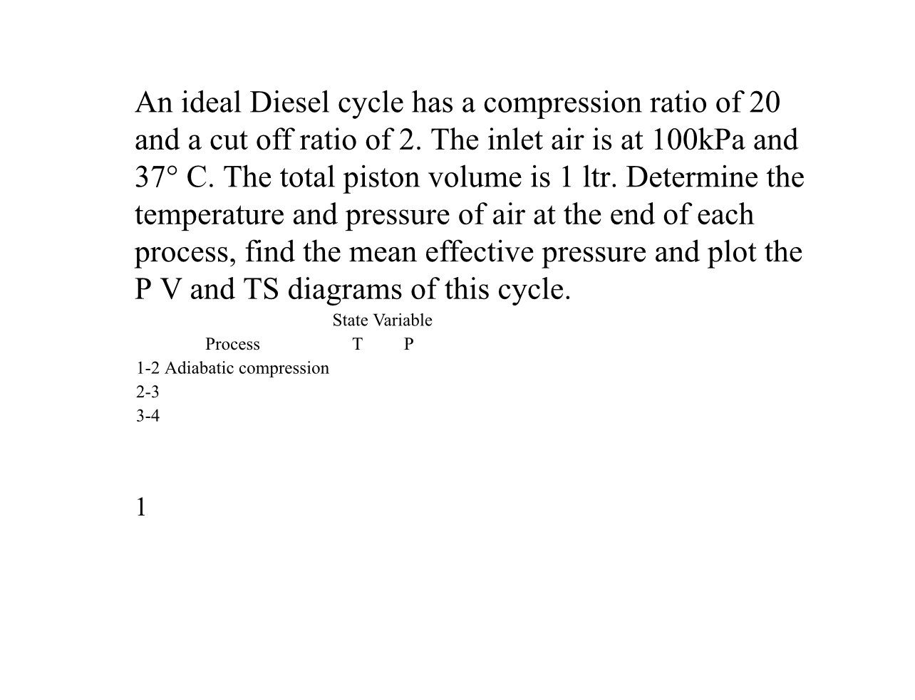 Solved An ideal Diesel cycle has a compression ratio of 20 | Chegg.com