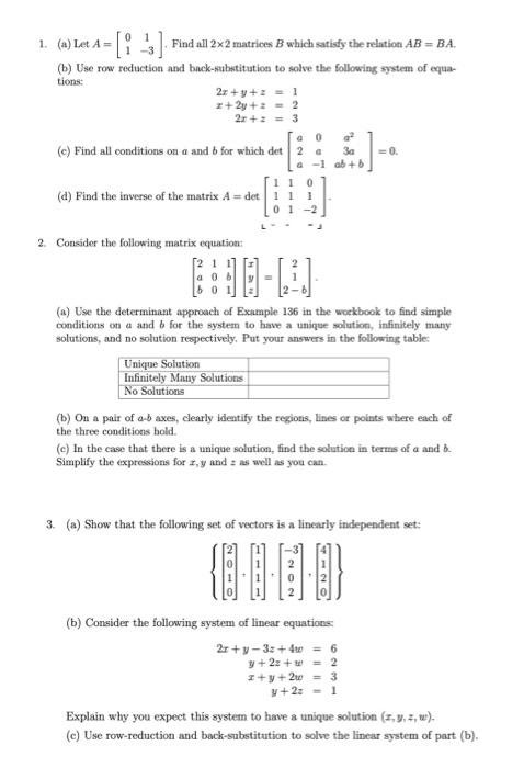 Solved 1. (a) Let A=[011−3]. Find all 2×2 matrices B which | Chegg.com
