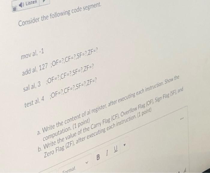 Solved Listen Consider the following code segment. mov al. | Chegg.com