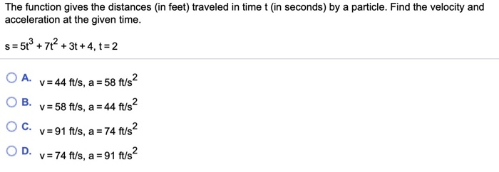 Solved The function gives the distances (in feet) traveled | Chegg.com