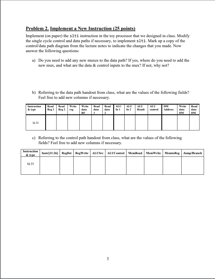 Solved Problem 2. ﻿Implement a New Instruction ( 25 | Chegg.com
