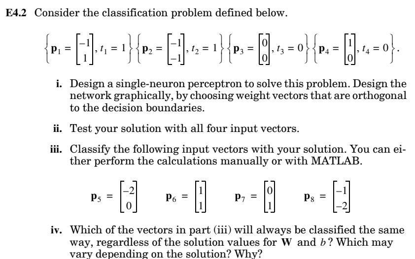 Solved E4.2 Consider the classification problem defined | Chegg.com
