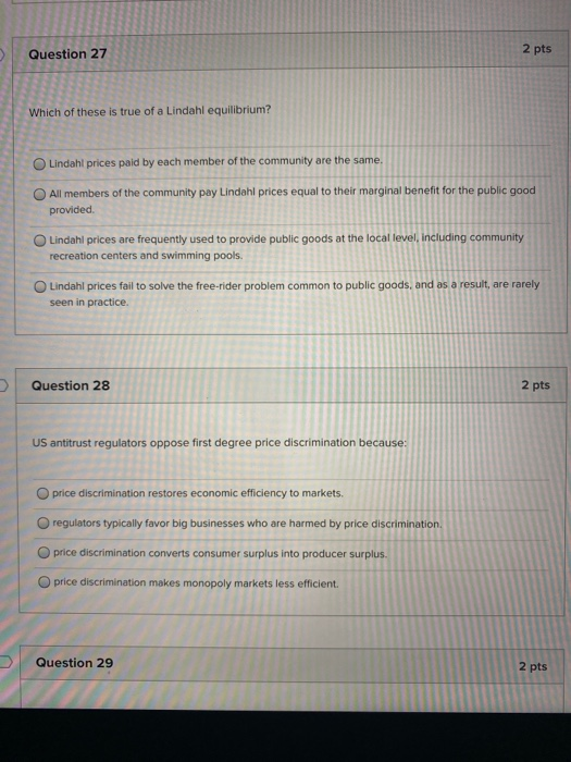 Solved Question 27 2 pts Which of these is true of a Lindahl | Chegg.com