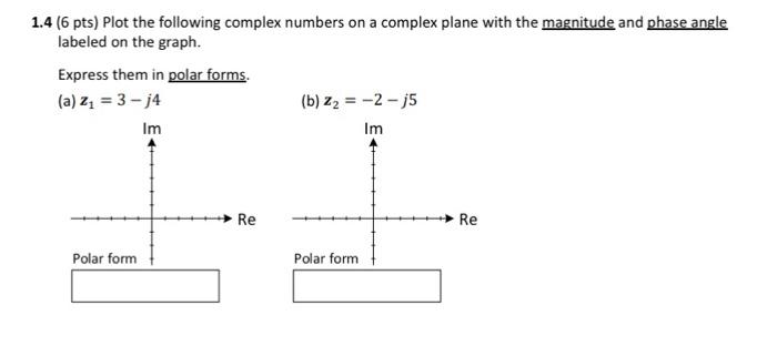 Solved 1.4 (6 pts) Plot the following complex numbers on a | Chegg.com