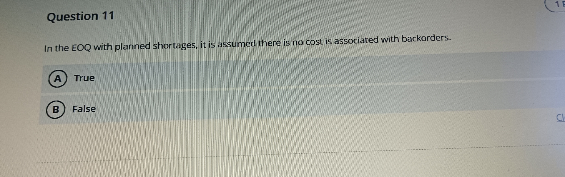 Solved Question 11In the EOQ with planned shortages, it is | Chegg.com