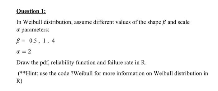 Solved Question 1: In Weibull distribution, assume different | Chegg.com