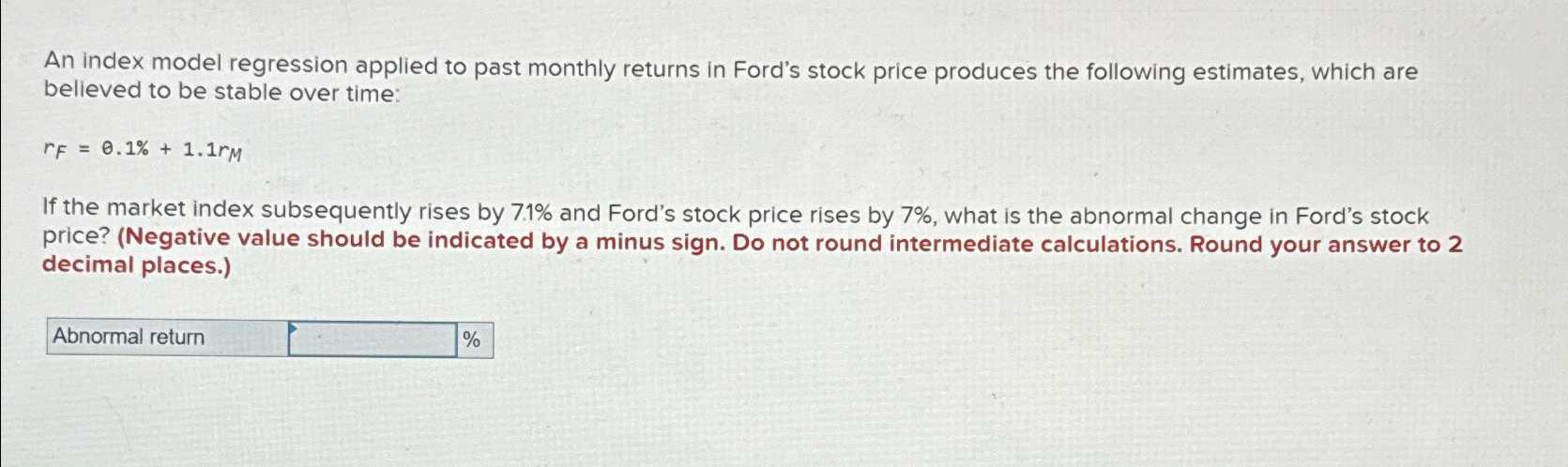Solved An Index Model Regression Applied To Past Monthly