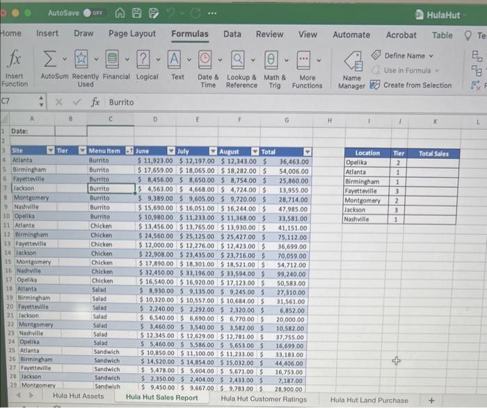 Complete the following on the Hula Hut Sales Report | Chegg.com
