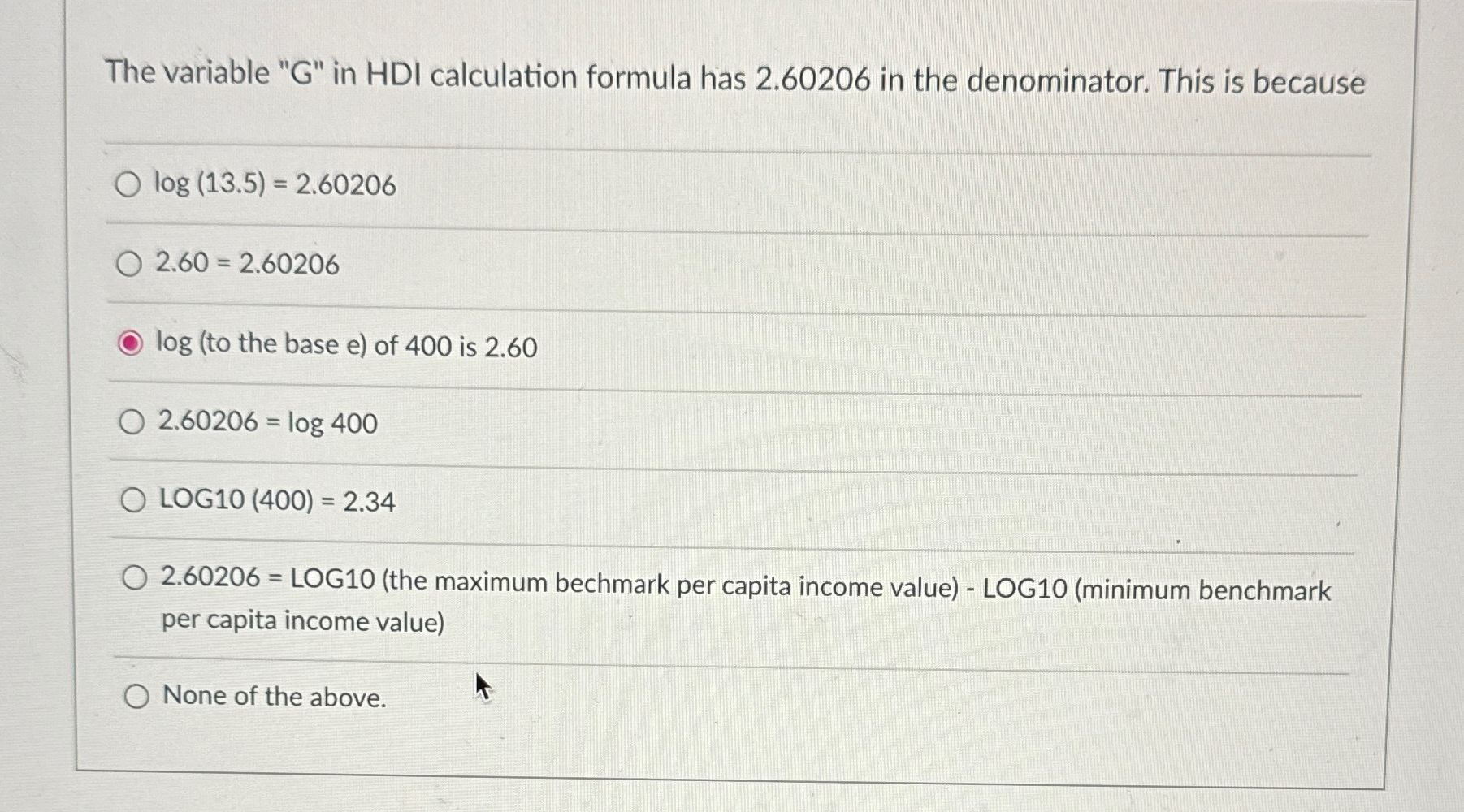 Solved The variable "G" ﻿in HDI calculation formula has | Chegg.com