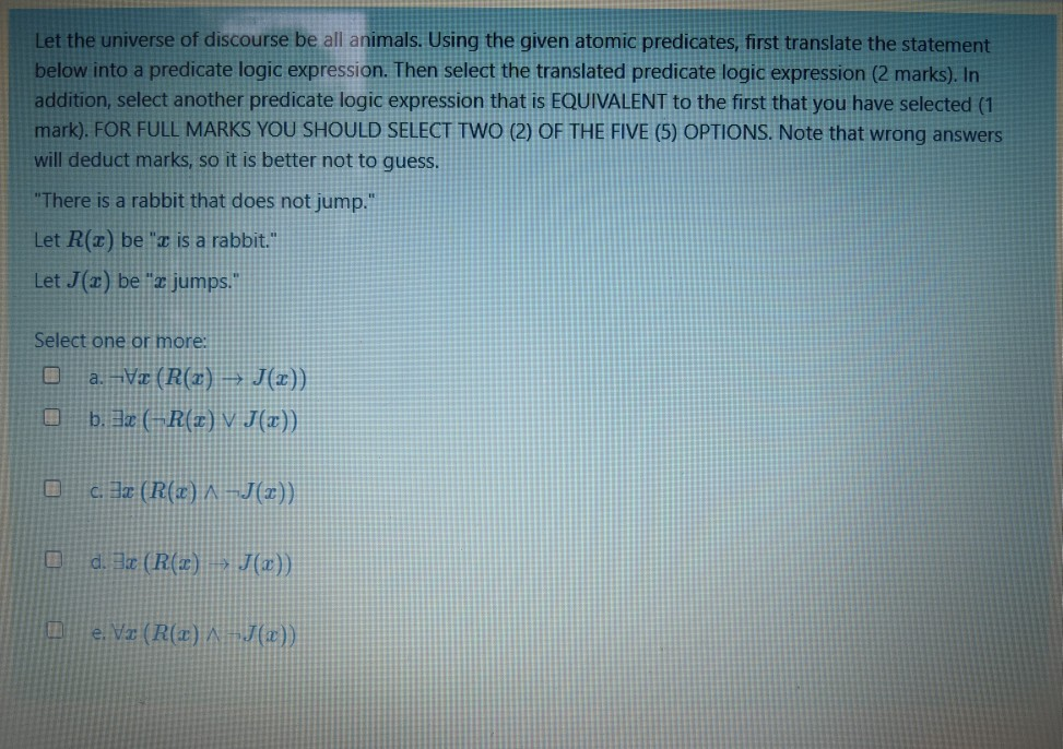 Solved Let the universe of discourse be all animals. Using | Chegg.com