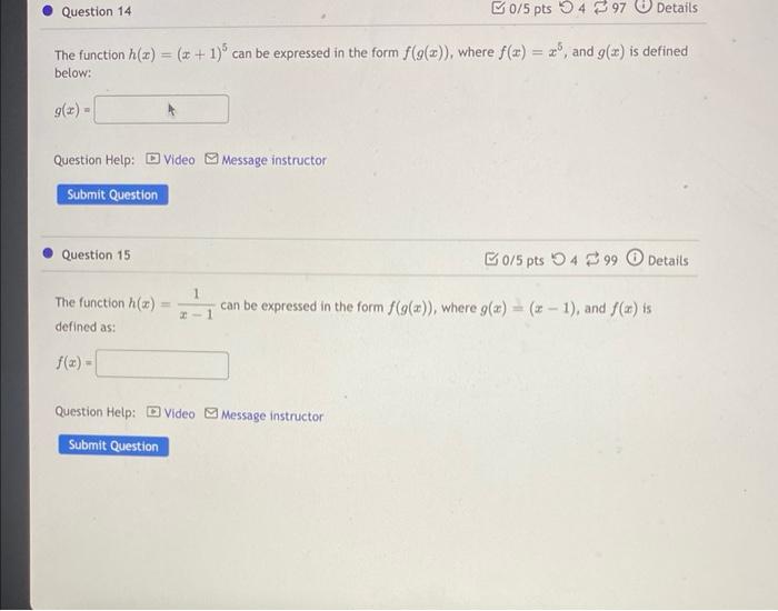 Solved The function h(x)=(x+1)5 can be expressed in the form | Chegg.com