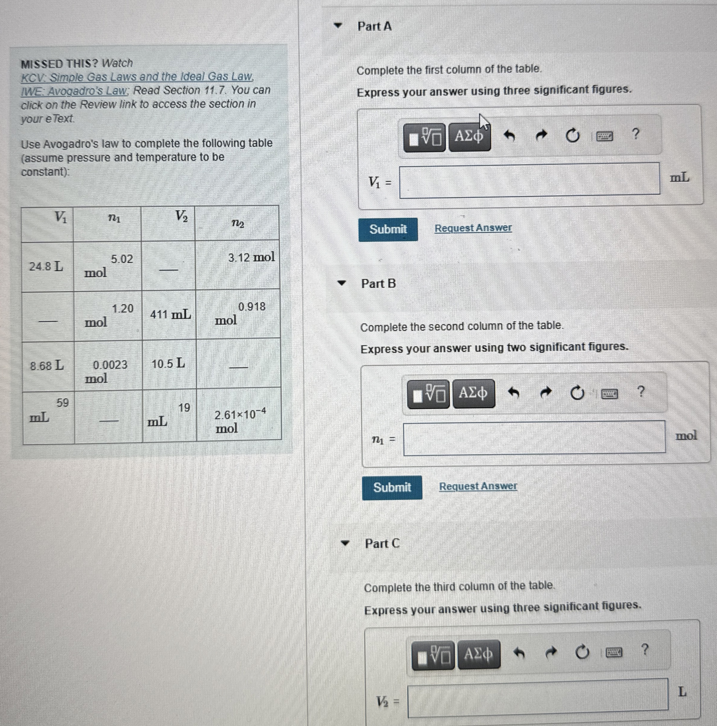 Solved by an EXPERT Part AMISSED THIS? WatchKCV: Simple Gas Laws and the | Chegg.com