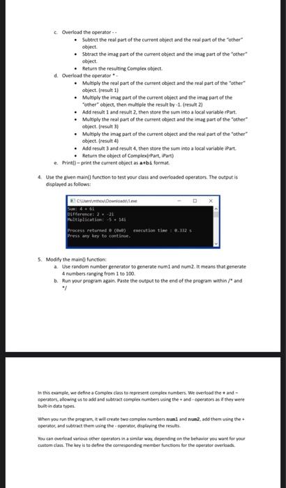 csc260t Operator Overlaading Compler number: A | Chegg.com