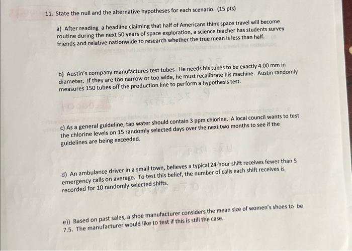 Solved 1. State the null and the alternative hypotheses for | Chegg.com