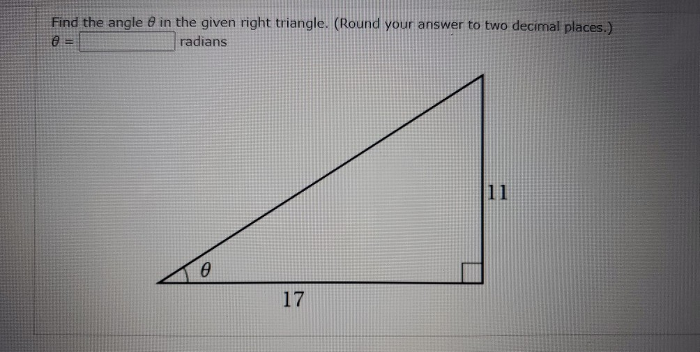Solved Find the angle in the given right triangle. (Round | Chegg.com