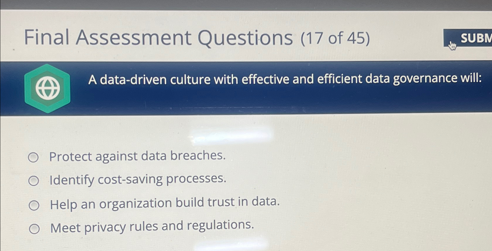 Solved Final Assessment Questions (17 ﻿of 45)A data-driven | Chegg.com