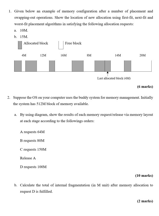 Solved 1. Given below an example of memory configuration | Chegg.com