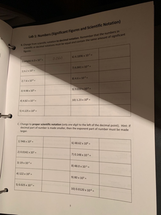 Solved Lab 1: Numbers (Significant Figures and Scientific | Chegg.com