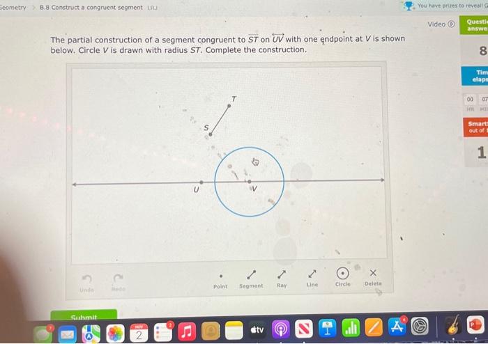 Solved The partial construction of a segment congruent to ST | Chegg.com