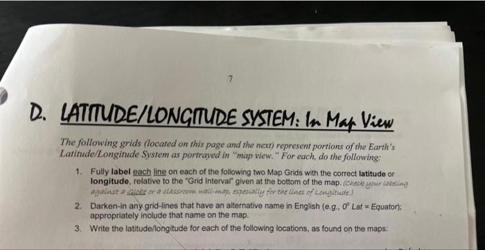 Solved LATITUDE/LONGTUDE SYSTEM: In Map View The following | Chegg.com