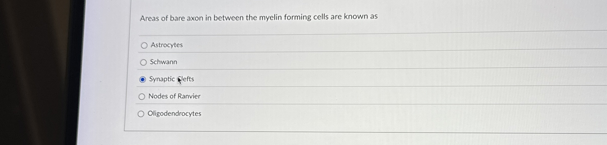 Solved Areas of bare axon in between the myelin forming | Chegg.com