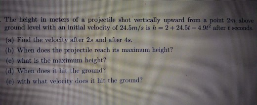 Solved The height in meters of a projectile shot vertically | Chegg.com