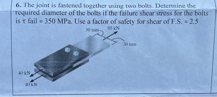 Solved 6. The joint is fastened together using two bolts. | Chegg.com