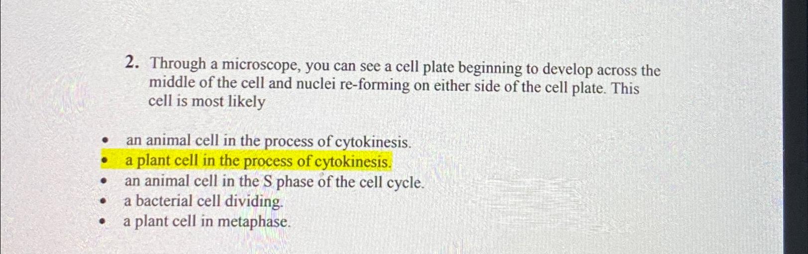 Solved Through a microscope, you can see a cell plate | Chegg.com