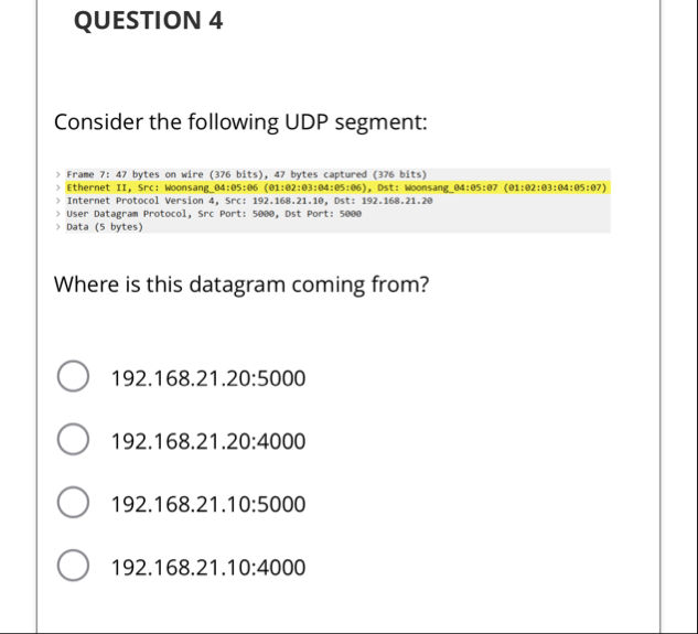 Solved QUESTION 4Consider the following UDP segment:Frame 7: | Chegg.com