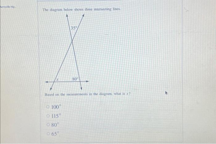 Solved The diagram below shows three intersecting lines. | Chegg.com