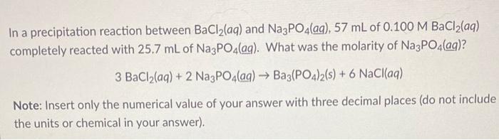 Solved In a precipitation reaction between BaCl2(aq) and | Chegg.com