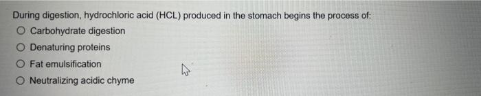 Solved During digestion, hydrochloric acid (HCL) produced in | Chegg.com