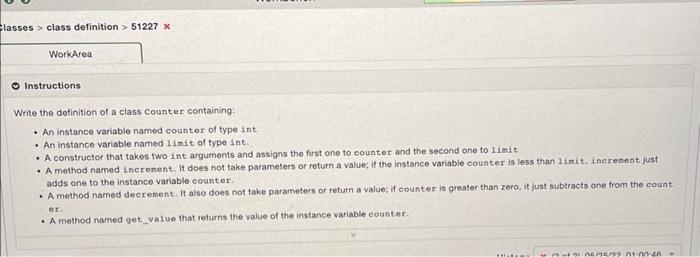 Solved Classes Class Definition 51244 X Workarea Results 