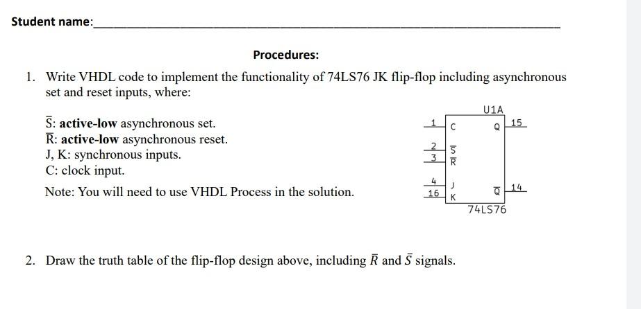 Solved Student name: Procedures: 1. Write VHDL code to | Chegg.com