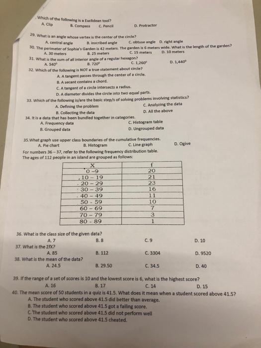 Solved A. Clip Which of the following is a Euclidean tool? | Chegg.com