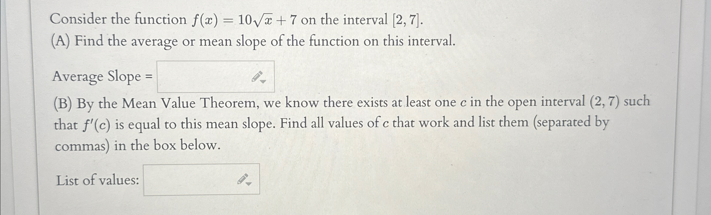 Solved Consider the function f(x)=10x2+7 ﻿on the interval | Chegg.com
