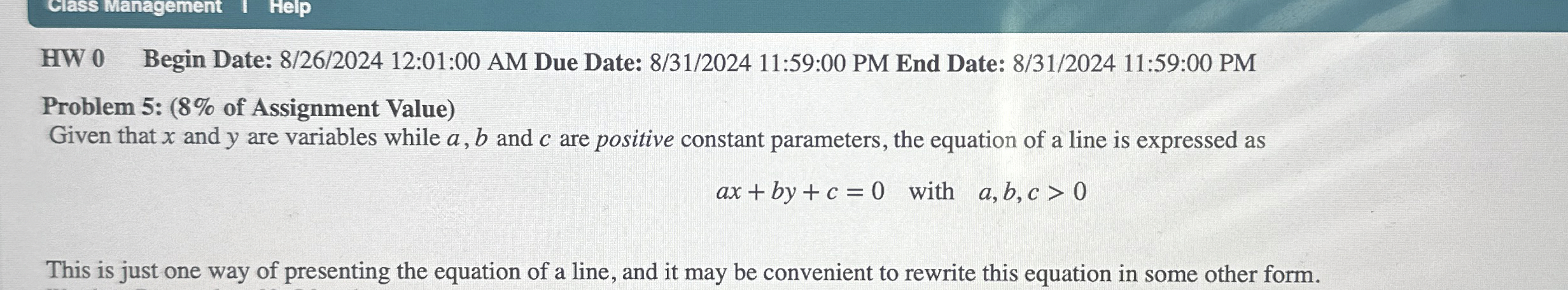 Solved HW 0 ﻿Begin Date: 8/26/2024 12:01:00 ﻿AM Due Date: | Chegg.com