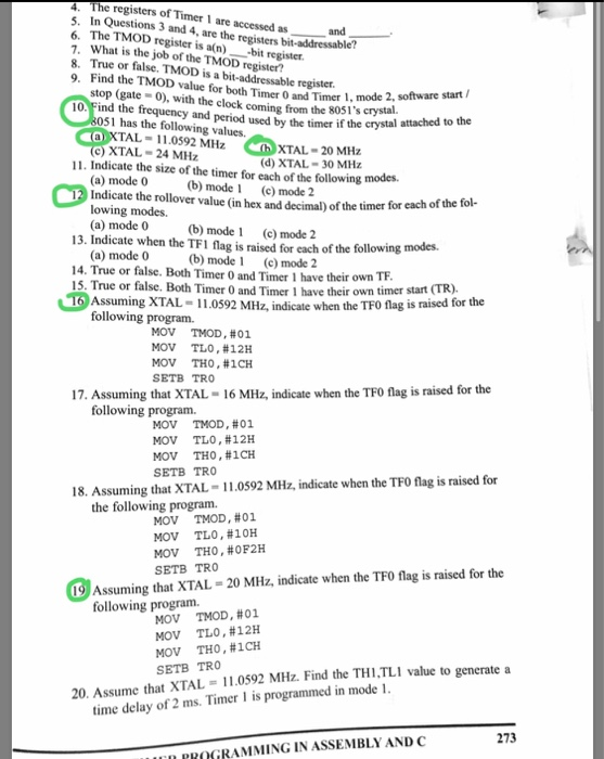 Solved 4. The registers of Timer I are accessed as 5. In | Chegg.com