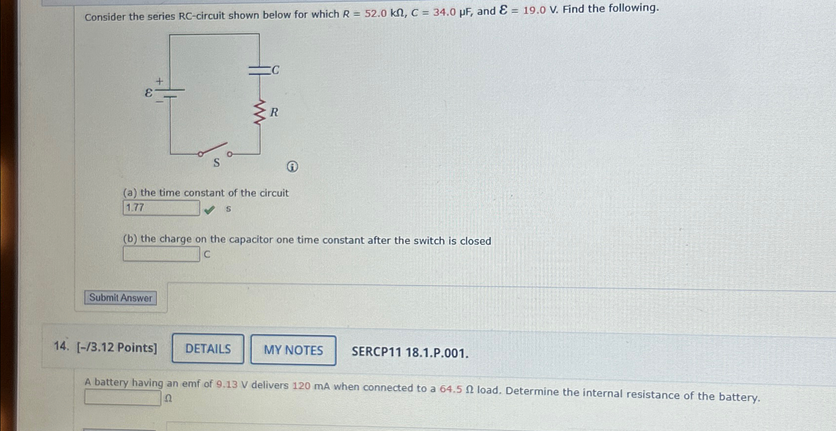 Solved Consider the series RC-circuit shown below for which | Chegg.com