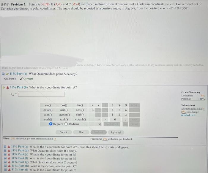 Solved \( 10 \% \) Problem 2: Points \( \mathrm{A}(-3,10, | Chegg.com