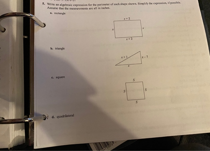 Solved Write an algebraic expression for the perimeter of | Chegg.com