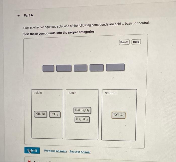 Solved Part A Predict whether aqueous solutions of the | Chegg.com