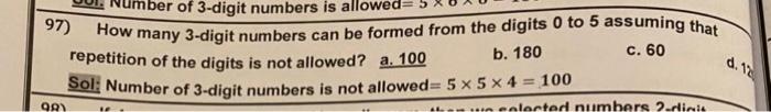 Solved 97) How many 3-digit numbers can be formed from the | Chegg.com
