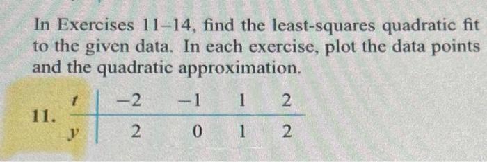 Solved In Exercises 11-14, find the least-squares quadratic | Chegg.com