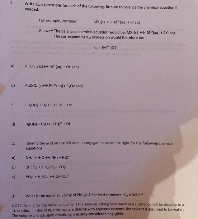 Solved 1. Write Ksp expressions for each of the following. | Chegg.com